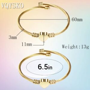 VQYSKO Rose Golden Heart Initials Bracelet-A-Z Stainless Steel Engraved Charm Bracelet, Woman Jewelry Birthday Festival Gift(Golden K)