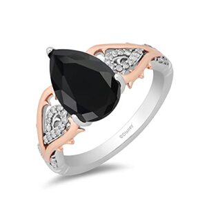 jewelili enchanted disney fine jewelry sterling silver and 10k rose gold 1/10 cttw and black spinel maleficent ring size 6