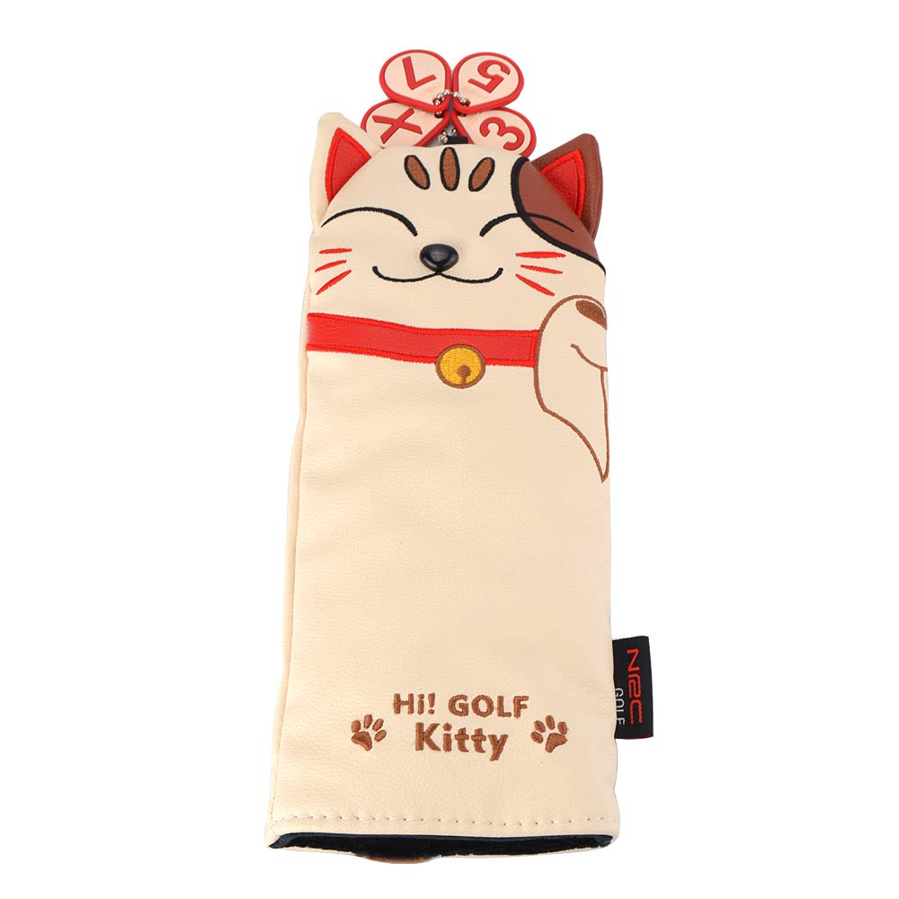 GOOACTION Lucky Cat Golf Club Hybrid Head Cover with Creative Cartoon Animal Kitten Pattern Synthetic Leather Golf Clubs Headcover with Number Tag 3.5.7.x