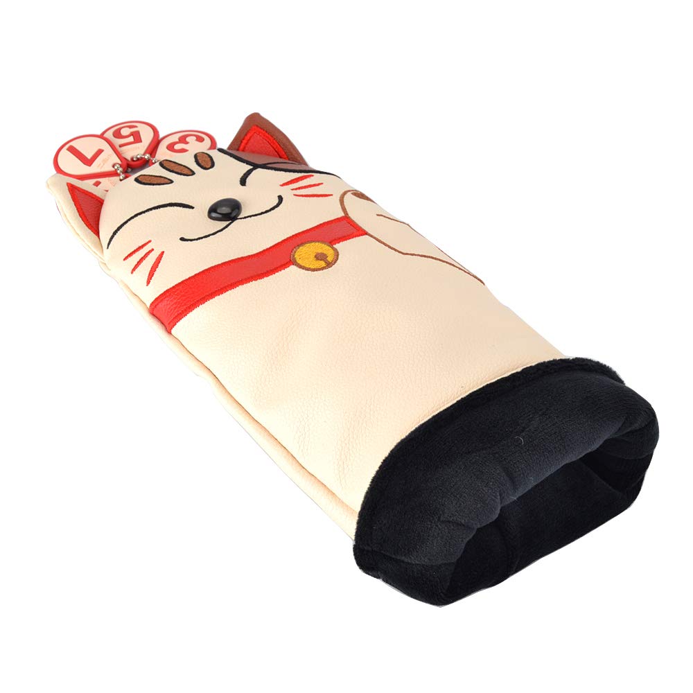 GOOACTION Lucky Cat Golf Club Hybrid Head Cover with Creative Cartoon Animal Kitten Pattern Synthetic Leather Golf Clubs Headcover with Number Tag 3.5.7.x