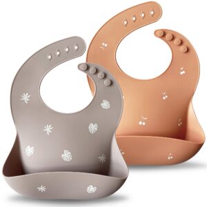 moonkie silicone baby bibs set of 2 | bpa free waterproof | soft durable adjustable silicone bibs for babies & toddlers(muted/misty purple)