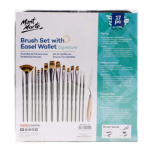 Mont Marte Signature Brush Set with Wallet, 17 Piece, Suitable for Oil, Acrylic, Watercolor and Gouache Paint, Easel Wallet Included