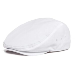 jangoul men ivy cap cotton twill newsboy flat cap (white, 7 3/8)