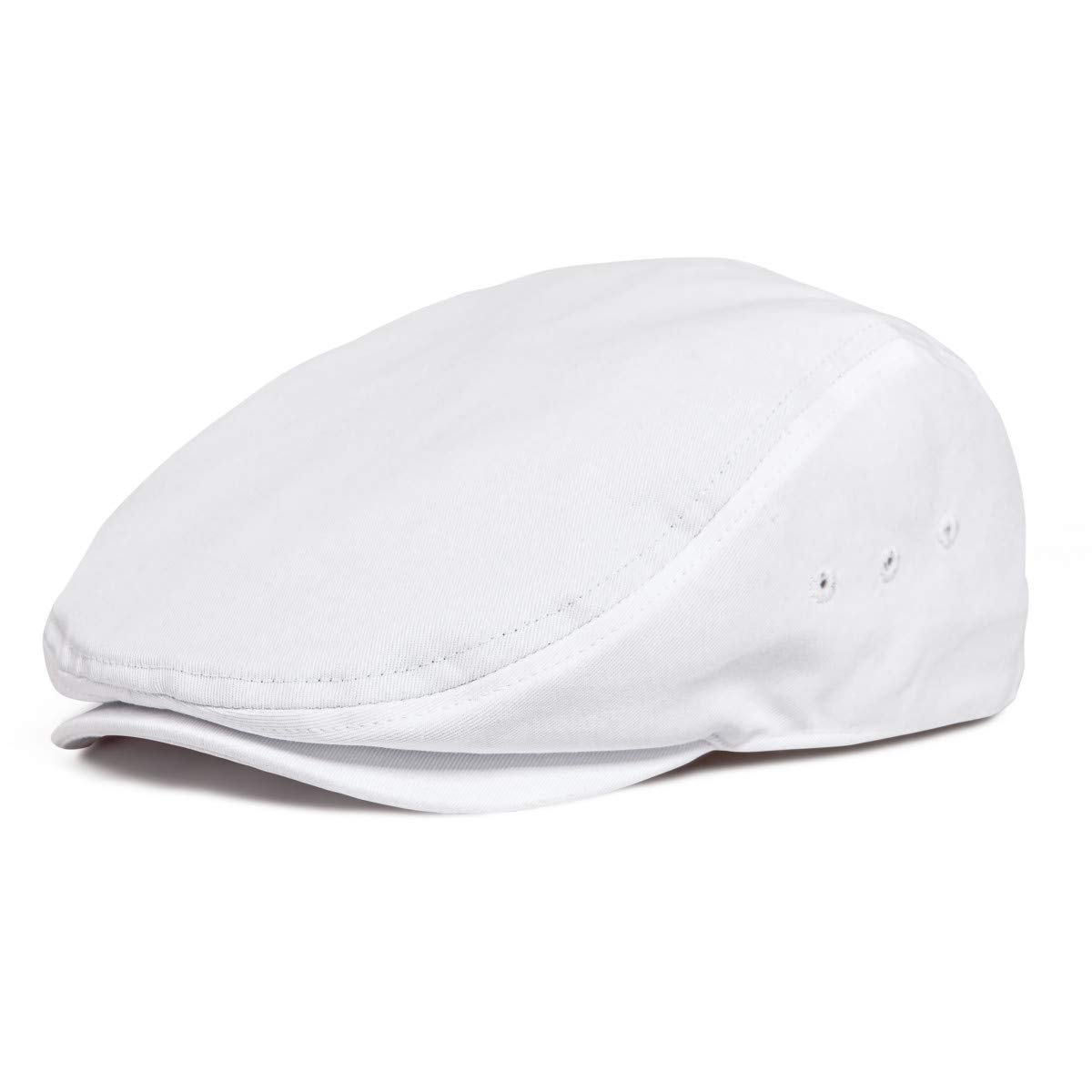 JANGOUL Men Ivy Cap Cotton Twill Newsboy Flat Cap (White, 7 3/8)