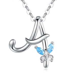 eudora sterling silver initial a necklaces for women alphabet a necklace initial personalized letter a pendant with blue cubic zirconia butterfly for mom 18" chain