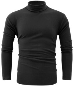 jonivey mens basic turtleneck long sleeve lightweight soft casual knit fitted thermal t-shirt pullover tops (03black,l)