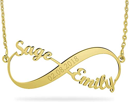 ORFAN Personalized Infinity Name Necklace Custom 1-8 Name Necklace Personalized for Women BFF Girlfriend Family Name Necklace for Women (2 name and text)