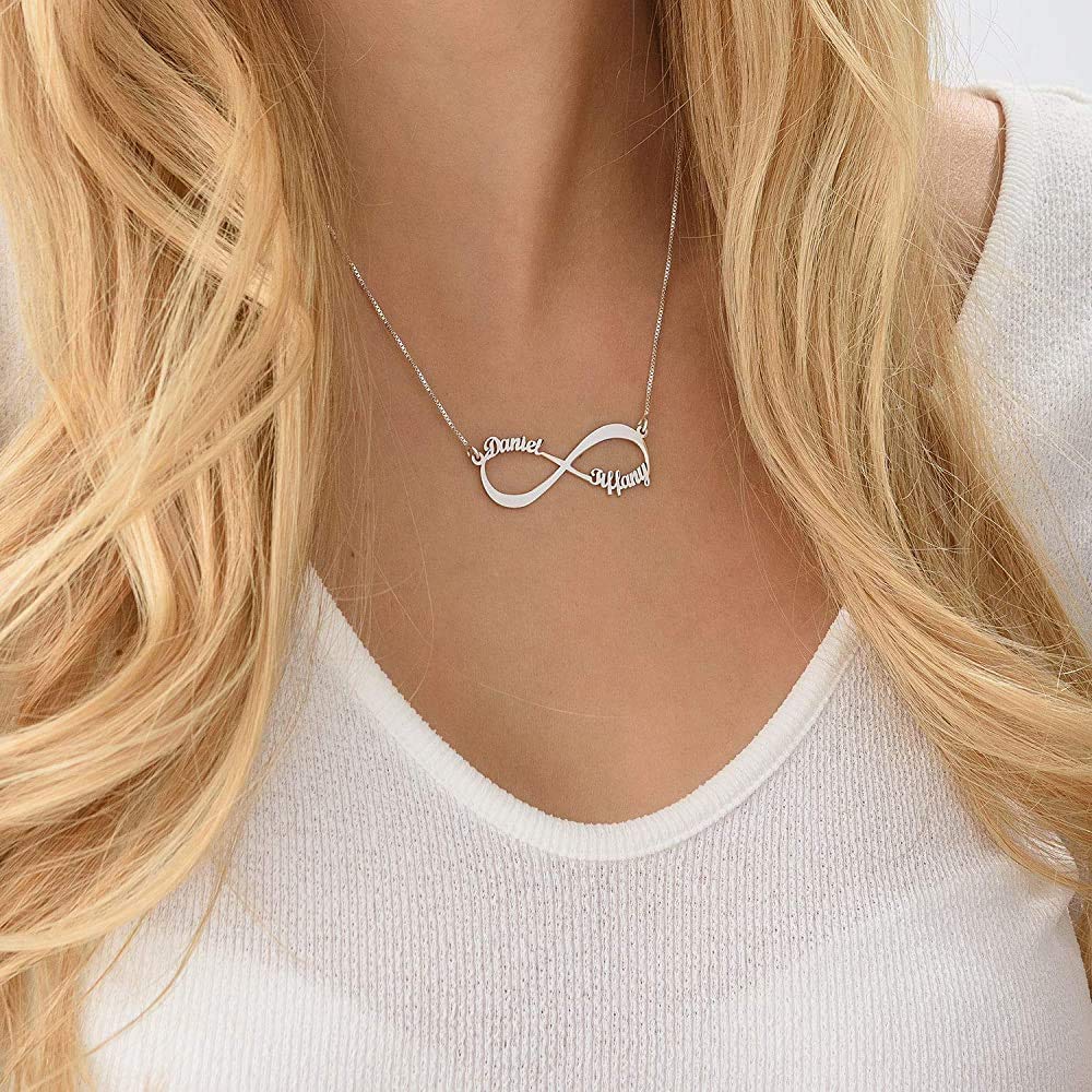 ORFAN Personalized Infinity Name Necklace Custom 1-8 Name Necklace Personalized for Women BFF Girlfriend Family Name Necklace for Women (2 name and text)