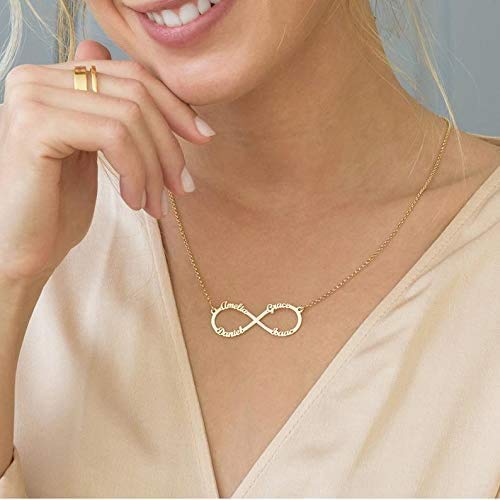 ORFAN Personalized Infinity Name Necklace Custom 1-8 Name Necklace Personalized for Women BFF Girlfriend Family Name Necklace for Women (2 name and text)