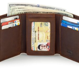 Stealth Mode Trifold Leather Wallet for Men with ID Holder and RFID Blocking (Brown)