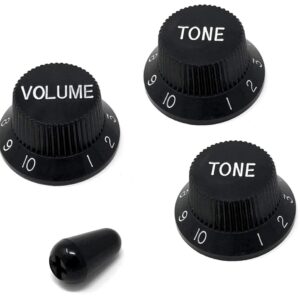 Vintage Forge Black Guitar Control Knobs (1 Volume, 2 Tone, 1 Switch Tip) for Fender Strat Style Electric Guitars Fits USA (Imperial) Split Shaft Pots STKUS-BLK