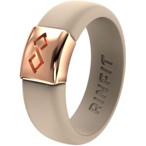 rinfit silicone rings for women - silicone wedding bands women - infinity ring with metal plate - rubber rings - patented design - nude & rose gold - size 6