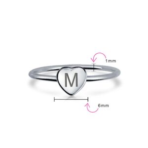 Tiny Minimalist ABC Heart Shape Script Or Block Letter Alphabet M Initial Monogram Signet Ring For Teen For Women .925 Sterling Silver Custom Engraved