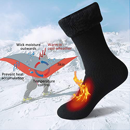 JSPA Thermal Trekking Socks, Men Insulated Extra Warm Crew Socks for Cold Winter,Thick Heavy Comfort Athletic Camping Hiking Riding Socks for Extreme Temperature,2 Pairs Black/Light Grey Medium