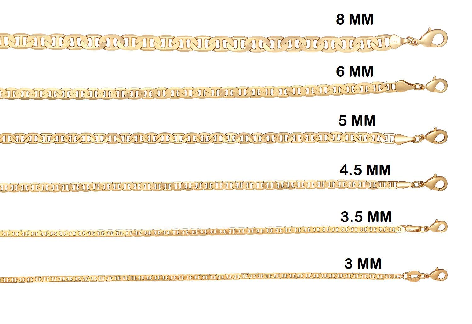 Barzel Mariner Chain Necklace for Women, 18K Gold Plated Mariner Chain Necklace (16 Inches, 4.5MM Gold)