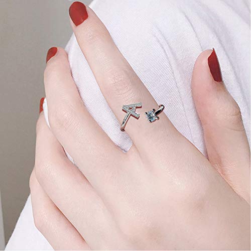 Haoze Initial Letter Ring for Women Silver Stackable Alphabet Rings with Initial Adjustable Crystal Inlaid Initial Rings Bridesmaid Gift(A)