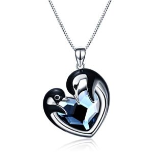 winnicaca penguin christmas gifts sterling silver penguin necklace for women blue crystal pendant penguin jewelry cute necklaces for teen girls birthday gifts for penguin lover daughter