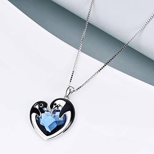 WINNICACA Penguin Christmas Gifts Sterling Silver Penguin Necklace for Women Blue Crystal Pendant Penguin Jewelry Cute Necklaces for Teen Girls Birthday Gifts for Penguin Lover Daughter