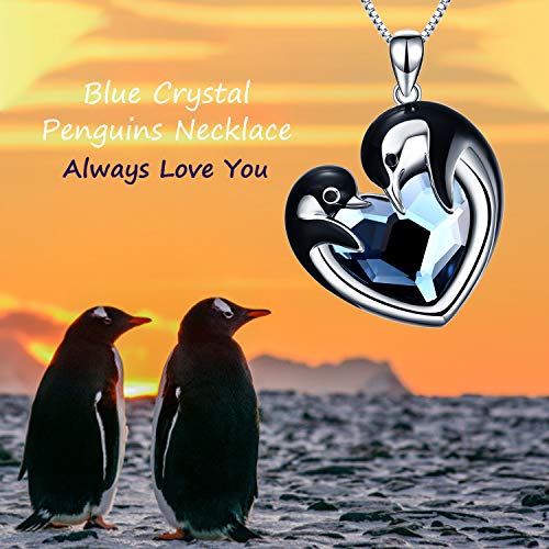 WINNICACA Penguin Christmas Gifts Sterling Silver Penguin Necklace for Women Blue Crystal Pendant Penguin Jewelry Cute Necklaces for Teen Girls Birthday Gifts for Penguin Lover Daughter