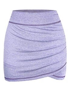 moqivgi skorts for women with pockets hight waist bodycon ruched golf tennis skirts with inner shorts pockets juniors exercise fitness apparel purple large