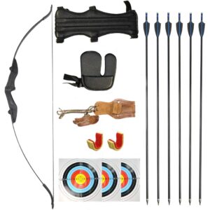 57 inch archery takedown recurve bow and arrow set 30 35 40lbs adult beginner recurve bow kit double arrow rest left right hand hunting longbow for shooting target practice (black, 40lbs)