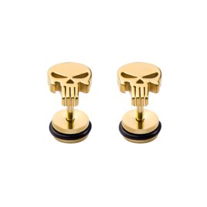 Stainless Steel Punisher Skull Stud Earrings Rock Skeleton Screw Back Earrings for Men Women (F016-3 Pairs)