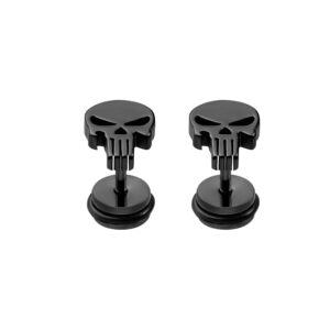 Stainless Steel Punisher Skull Stud Earrings Rock Skeleton Screw Back Earrings for Men Women (F016-3 Pairs)