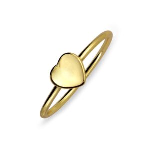 tiny minimalist blank plain flat heart shape initial monogram signet ring for teen for women 14k gold plated .925 sterling silver