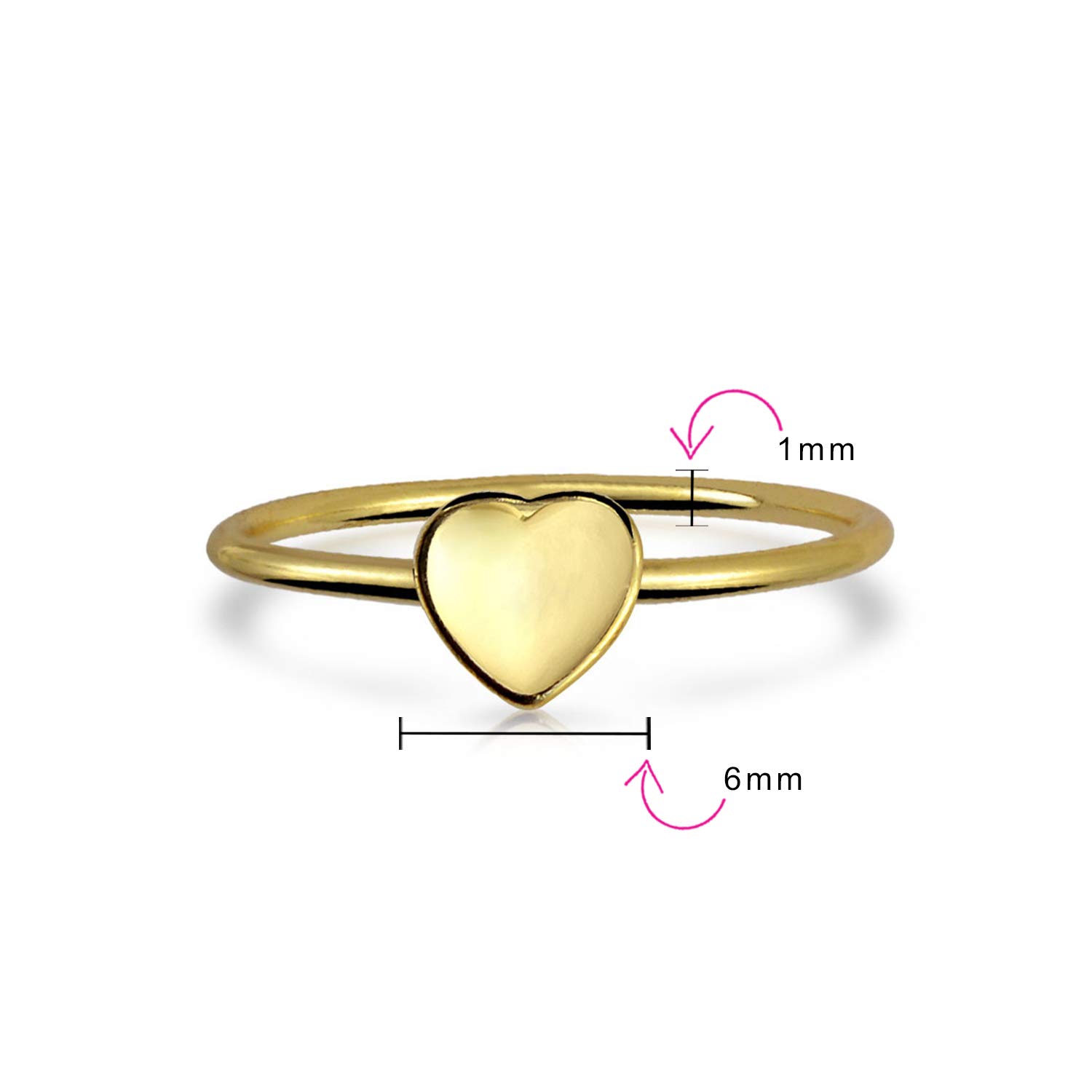 Tiny Minimalist Blank Plain Flat Heart Shape Initial Monogram Signet Ring For Teen For Women 14K Gold Plated .925 Sterling Silver