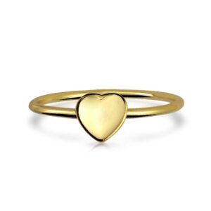 Tiny Minimalist Blank Plain Flat Heart Shape Initial Monogram Signet Ring For Teen For Women 14K Gold Plated .925 Sterling Silver