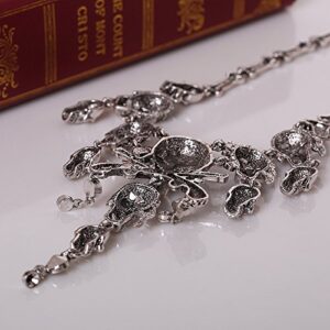 FLD Halloween Women's Antique Silver Multi layered Pirate Skull Tassel Charm Necklace Collar and Fashion Jewelry Skull Bracelet Collar Women's Terror Necklace