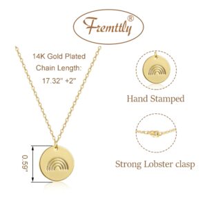 Fremttly Rainbow Initial Necklaces, 14K Gold Plated Disc Coin Letter Necklace Hand Stamped Rainbow Bridge Pendant Charm Necklaces for Women Girls NK-Rainbow