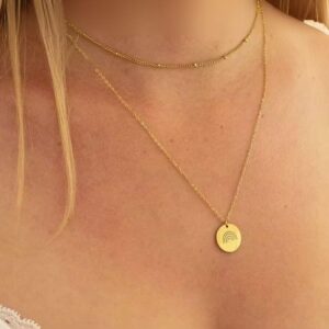 Fremttly Rainbow Initial Necklaces, 14K Gold Plated Disc Coin Letter Necklace Hand Stamped Rainbow Bridge Pendant Charm Necklaces for Women Girls NK-Rainbow