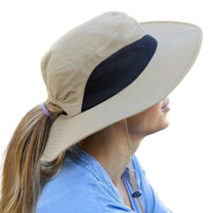 solaris ponytail hole upf 50 women sun protection hat for garden hiking safari, tan