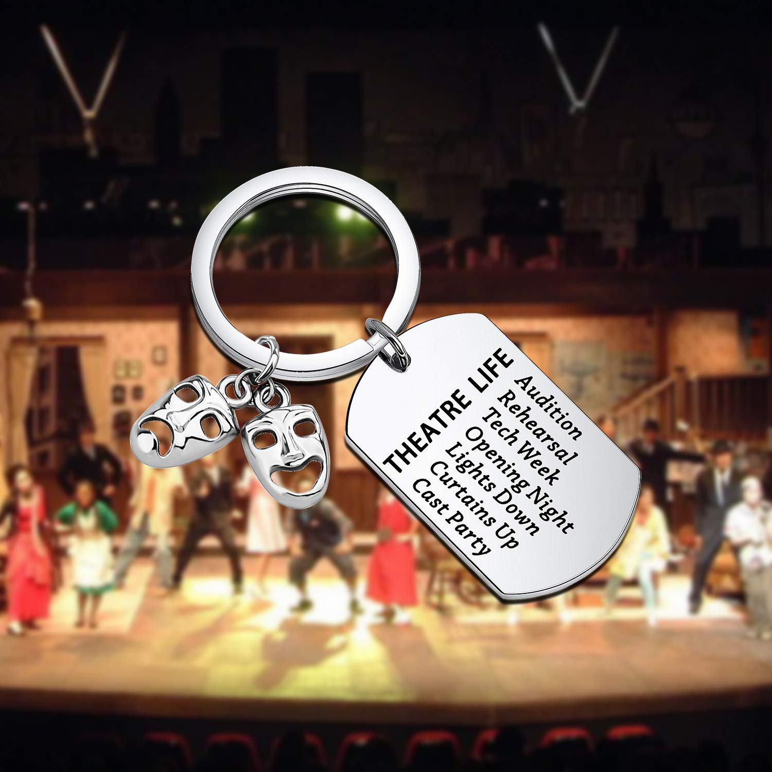 LQRI Theater Life Keychain Theatre Drama Keychain Funny Drama Actor Actress Gifts Comedy Tragedy Mask Jewelry Broadway Musical Drama Teacher Graduates Gift (d-Theater life)