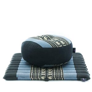 leewadee meditation cushion set – 1 small zafu yoga pillow and 1 small roll-up zabuton mat filled with kapok, blue