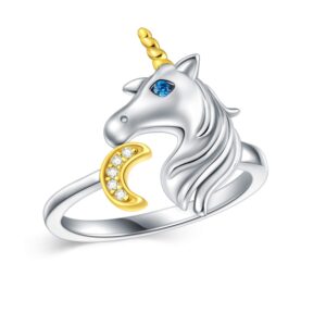 lonago unicorn ring with moon sterling silver unicorn stacking ring for women (silver, 7)