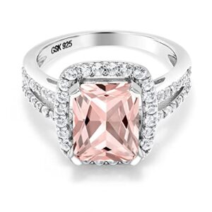 gem stone king 925 sterling silver peach nano morganite engagement ring for women (3.82 cttw, emerald cut 10x8mm, available in size 5, 6, 7, 8, 9)