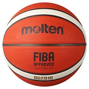 molten bg2010 basketball, indoor/outdoor, fiba approved, premium rubber, deep channel, size 7, orange/ivory, suitable for boys age 14 & adult