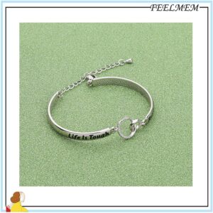 FEELMEM Life Is Tough But So Am I Bracelet Depression Suicide Mental Health Awareness Inspirational Jewelry Recovery Gift Keep Going Gift (Life Is Tough-silver)