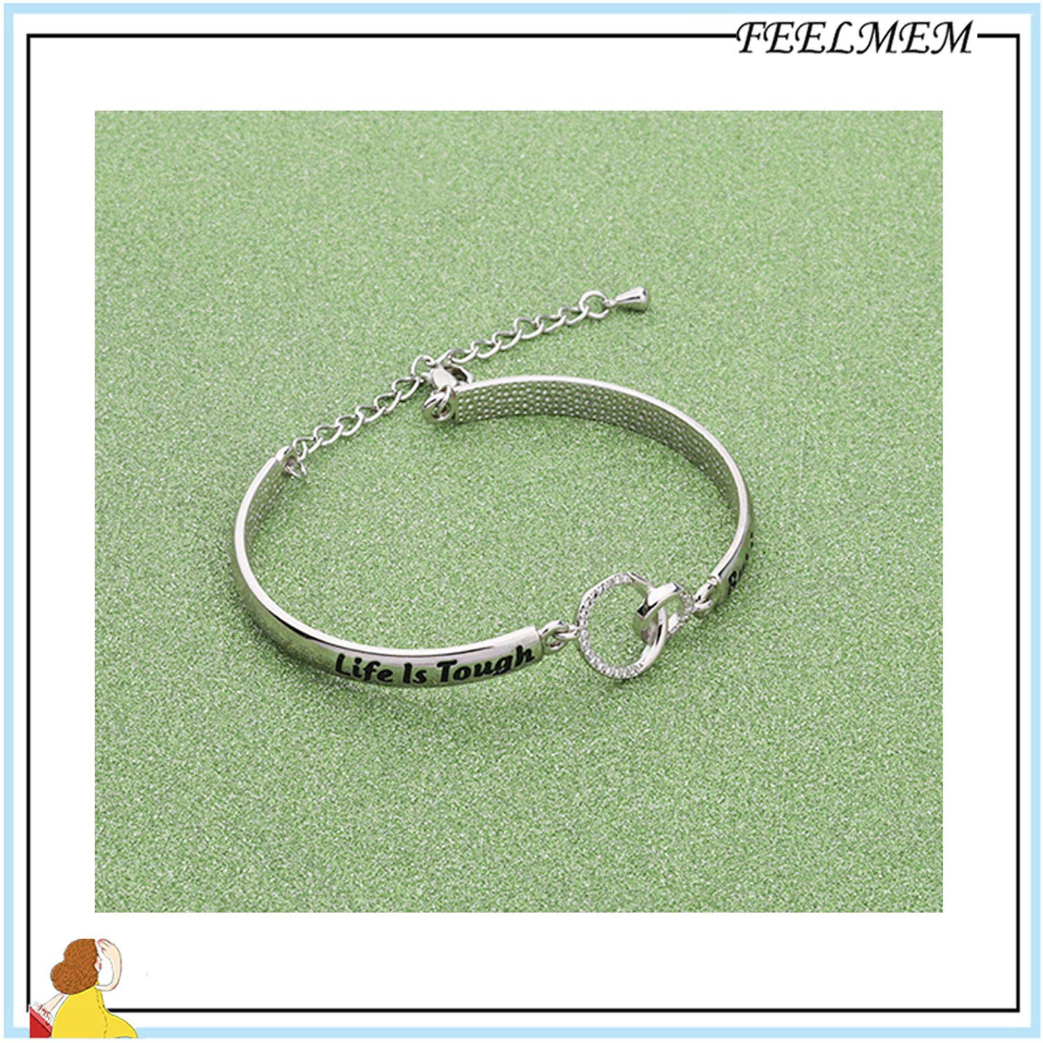 FEELMEM Life Is Tough But So Am I Bracelet Depression Suicide Mental Health Awareness Inspirational Jewelry Recovery Gift Keep Going Gift (Life Is Tough-silver)