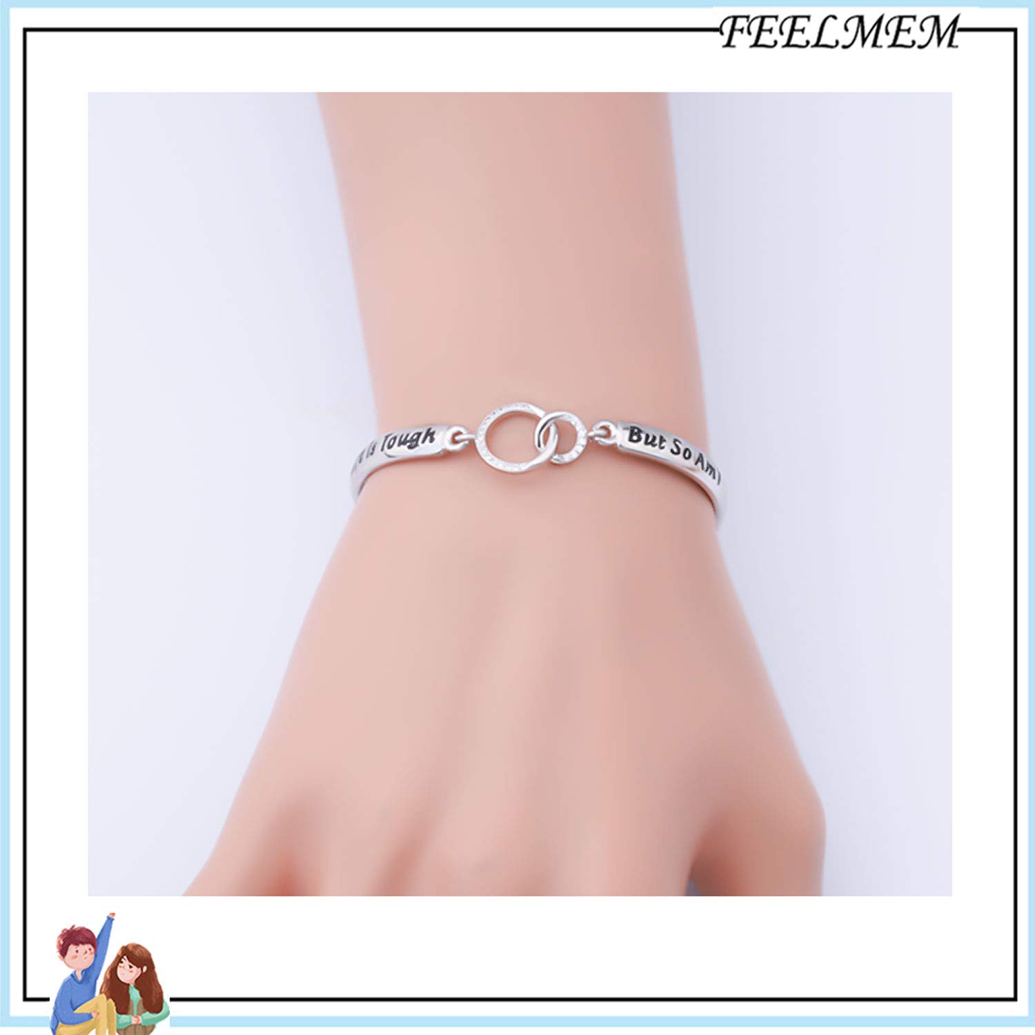 FEELMEM Life Is Tough But So Am I Bracelet Depression Suicide Mental Health Awareness Inspirational Jewelry Recovery Gift Keep Going Gift (Life Is Tough-silver)