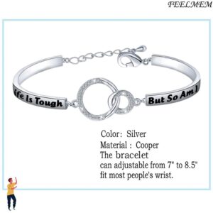 FEELMEM Life Is Tough But So Am I Bracelet Depression Suicide Mental Health Awareness Inspirational Jewelry Recovery Gift Keep Going Gift (Life Is Tough-silver)