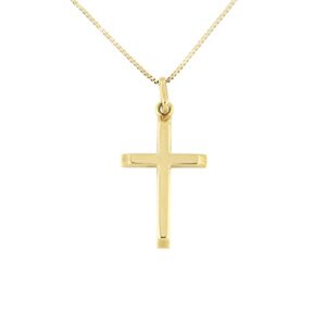 14 karat gold cross, small religious pendant necklace with 18 inch box gold chain - 14k christian cross with adjustable chain for womens, authentic italian religious gifts jewelry