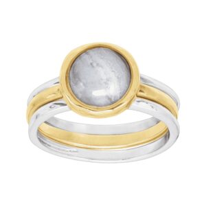 silpada 'in good campanile' stacking rings with natural blue lace agate in sterling silver & brass, size 8