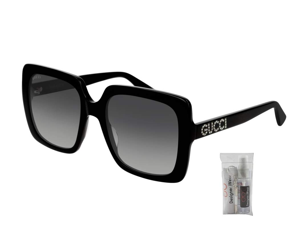 Gucci GG0418S 001 54M Black/Grey Gradient Square Sunglasses For Women+ BUNDLE With Designer iWear Eyewear Kit