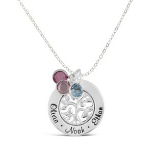 aj's collection my tree of life washer with up to four selected swarovski birthstone. customizable with names and words of your choice