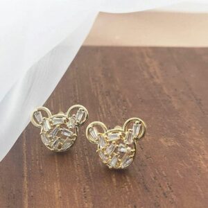 Cute Mini Mouse CZ Stud Earrings Sterling Silver Posts Lovely Crystal Cubic Zirconia Small Statement Cartilage Earring Studs Christmas Jewelry for Women Girls