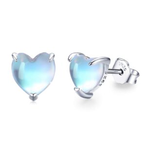 cuoka miracle heart moonstone earrings, 925 sterling silver, hypoallergenic, stud, gift for women girls