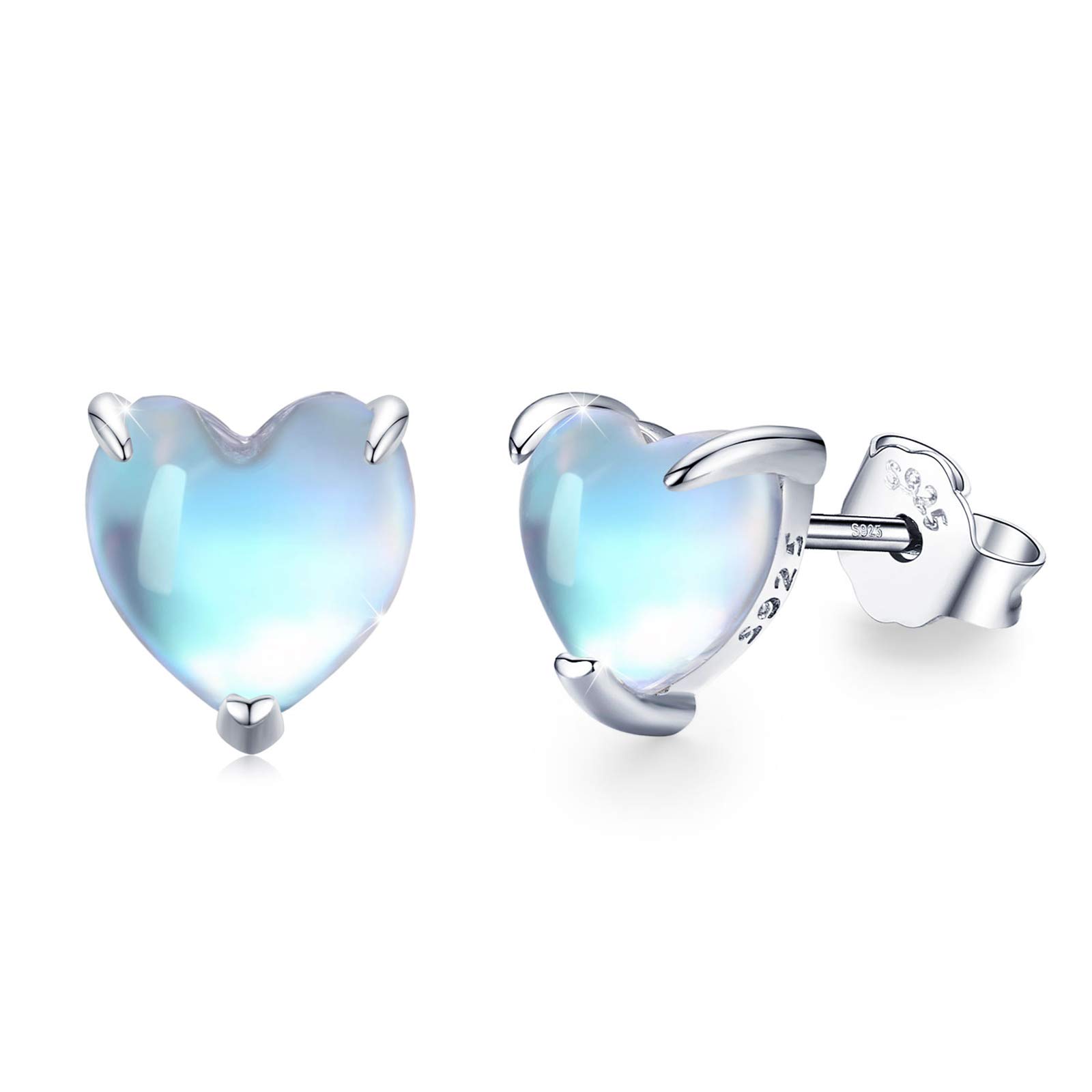 CUOKA MIRACLE Heart Moonstone Earrings, 925 Sterling Silver, Hypoallergenic, Stud, Gift for Women Girls